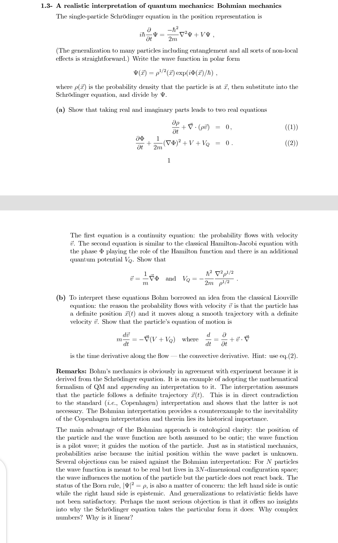 Solved 1.3- A realistic interpretation of quantum mechanics: | Chegg.com