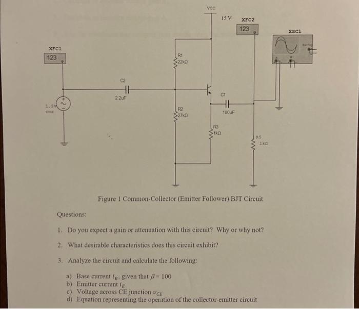 Solved Figure 1 Common-Collector (Emitter Follower) BJT | Chegg.com