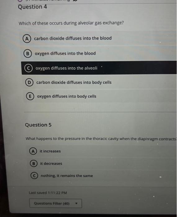 Solved Which of these occurs during alveolar gas exchange? | Chegg.com