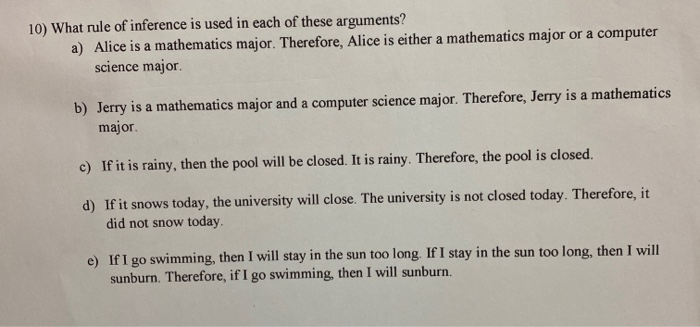 Solved 10) What rule of inference is used in each of these | Chegg.com