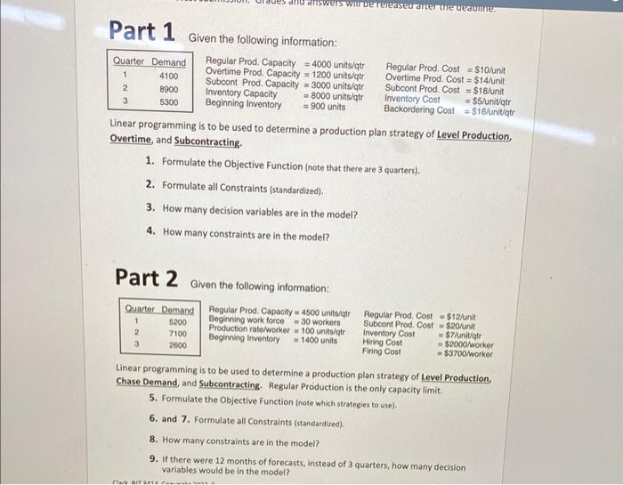 Solved Linear Programming Is To Be Used To Determine A