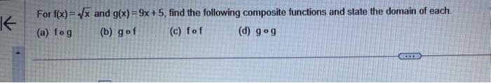 Solved For f(x)=x and g(x)=9x+5, find the following | Chegg.com