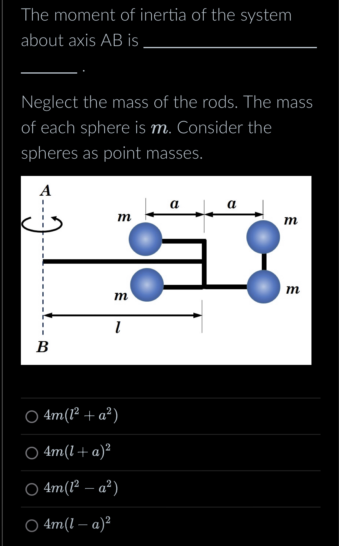 Solved The moment of inertia of the system about axis AB | Chegg.com