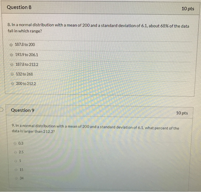 Solved Question 8 10 pts 8. In a normal distribution with a | Chegg.com Solved Question 8 10 pts 8. In a normal distribution with a | Chegg.com