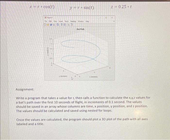 Solved x=r∗cos(t)y=r∗sin(t)z=0.25∗t Assignment: Write a | Chegg.com
