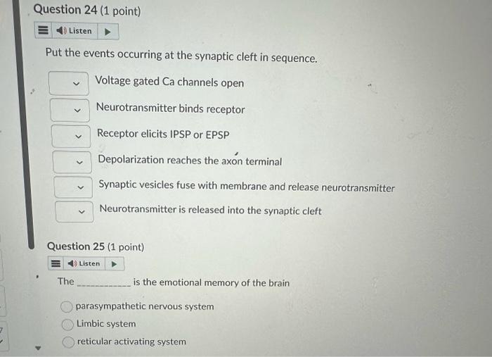 Solved Put the events occurring at the synaptic cleft in | Chegg.com