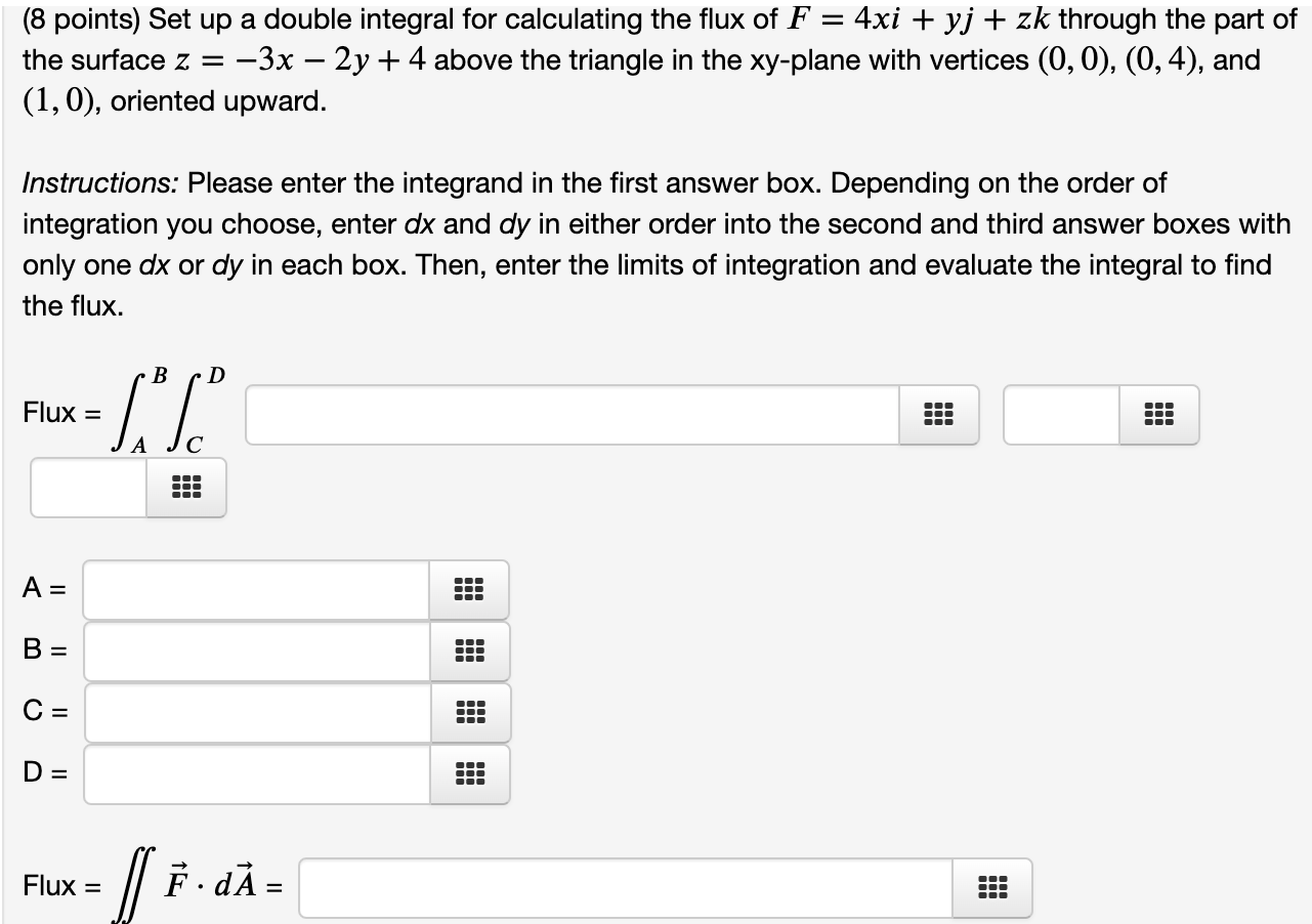 Solved (8 ﻿points) ﻿Set up a double integral for calculating | Chegg.com