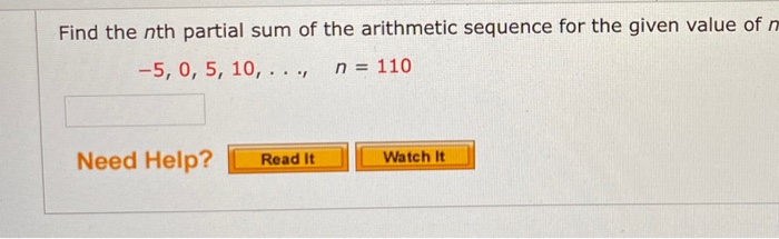 Solved Find the nth partial sum of the arithmetic sequence | Chegg.com
