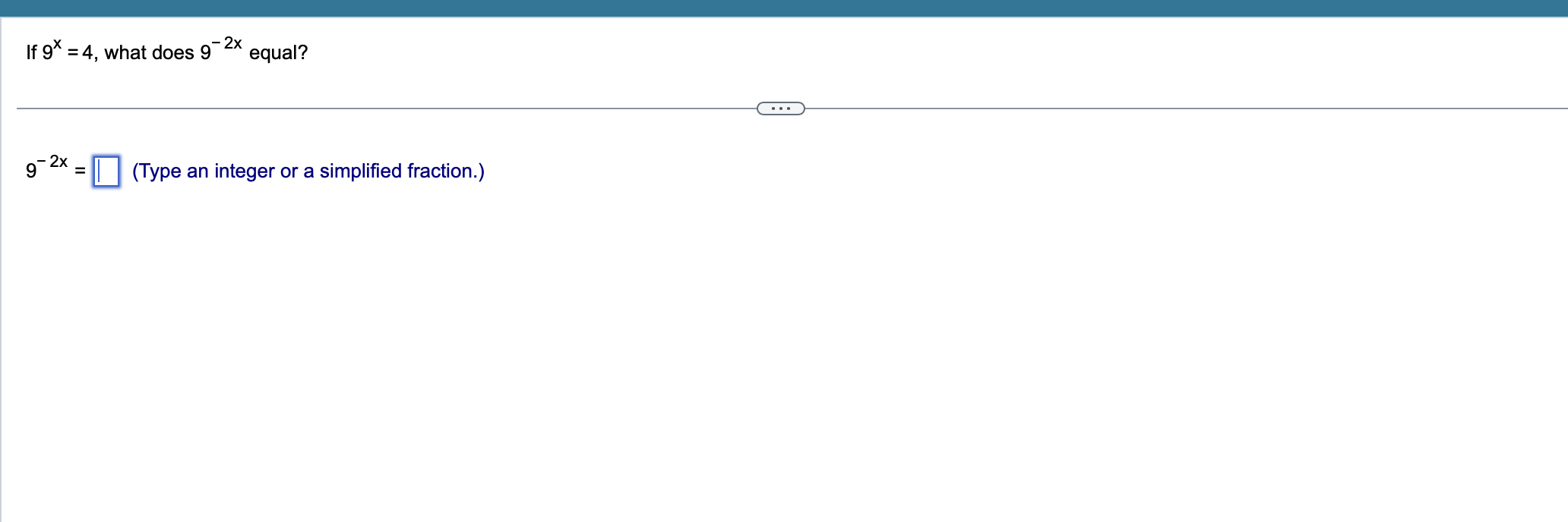 Solved If 9x=4, ﻿what does 9-2x ﻿equal?9-2x=, (Type an | Chegg.com
