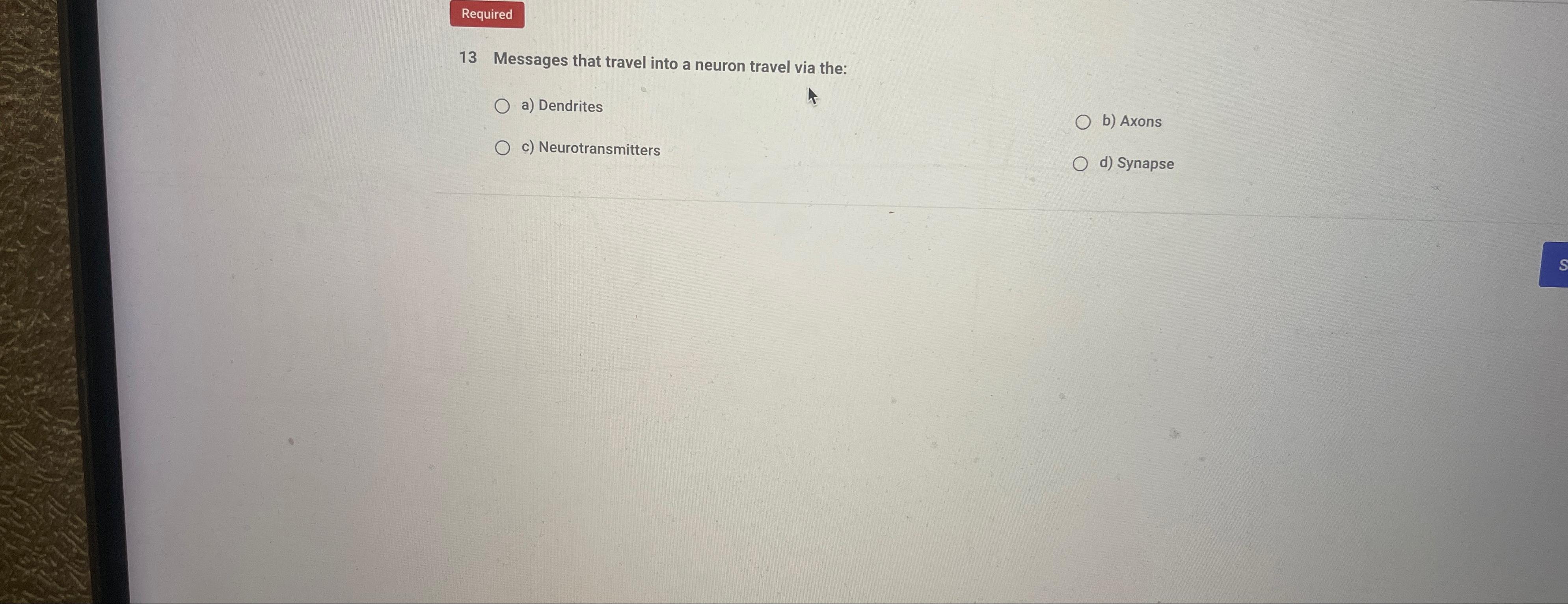 Solved Required13 ﻿Messages that travel into a neuron travel | Chegg.com
