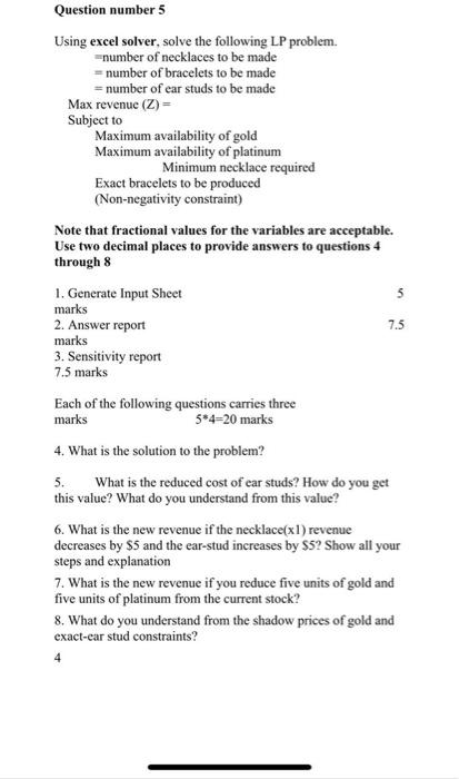 \begin{tabular}{|l|r|} \hline x1(Necklace) & 4 \\ | Chegg.com