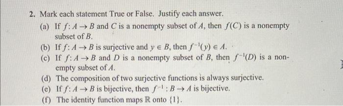Solved 1. Mark each statement True or False. Justify each | Chegg.com