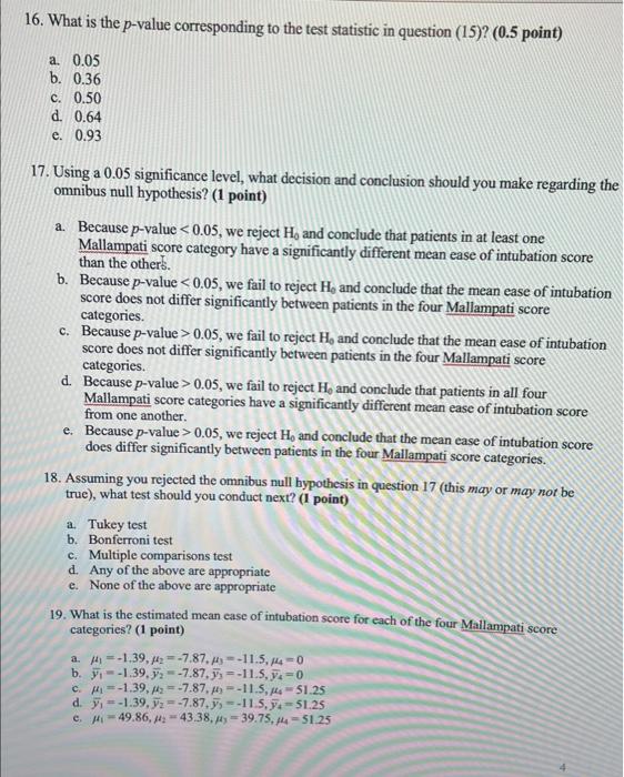 16. What is the p-value corresponding to the test | Chegg.com