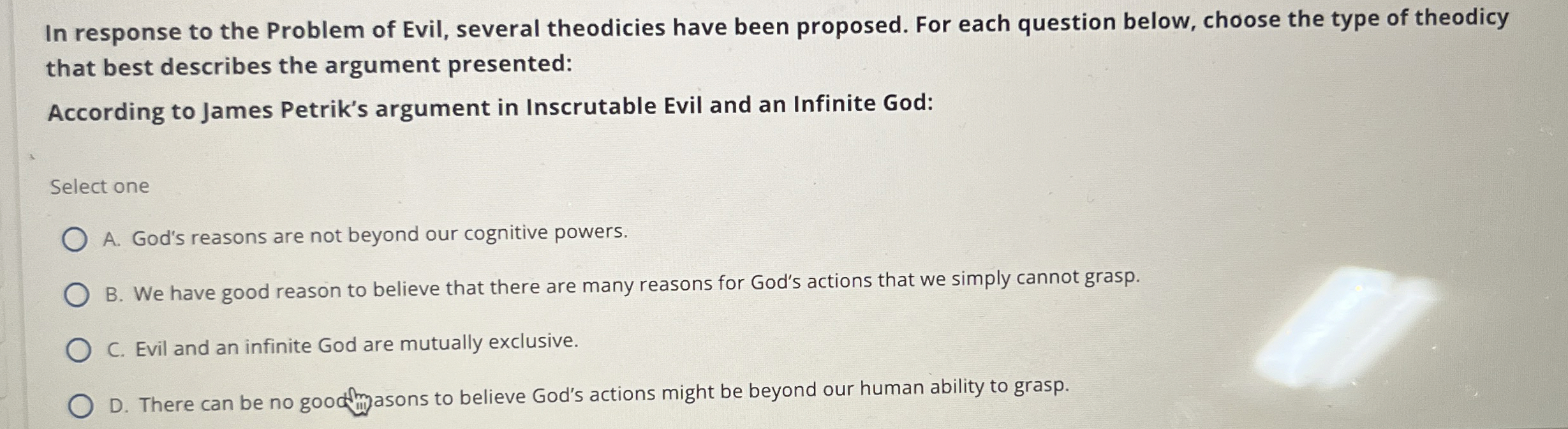 Solved In response to the Problem of Evil, several | Chegg.com