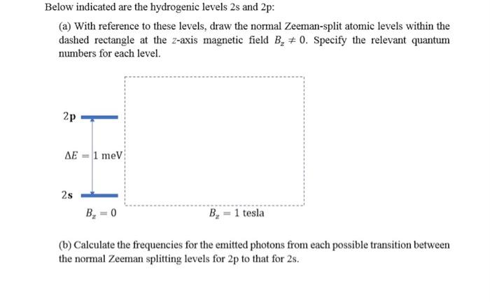 Solved Below indicated are the hydrogenic levels 2 s and 2p | Chegg.com