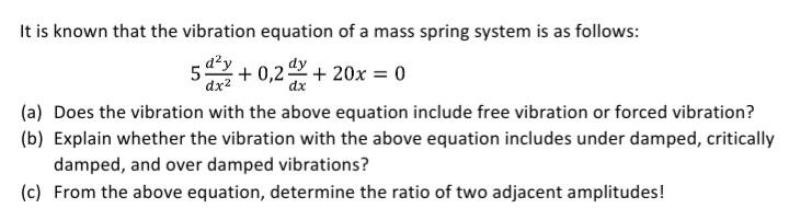 Solved It is known that the vibration equation of a mass | Chegg.com