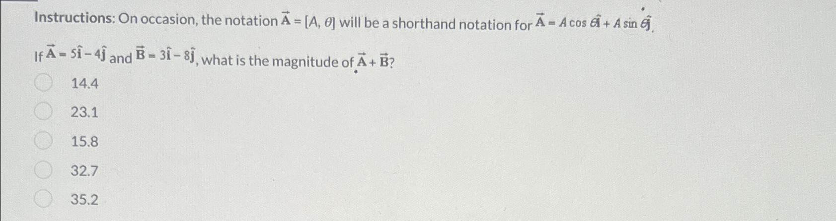 Solved Instructions: On occasion, the notation vec(A)=[A,θ] | Chegg.com