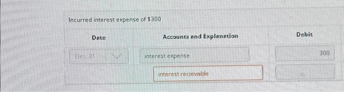 Solved Incurred interest expense of $300 Date Accounts and | Chegg.com