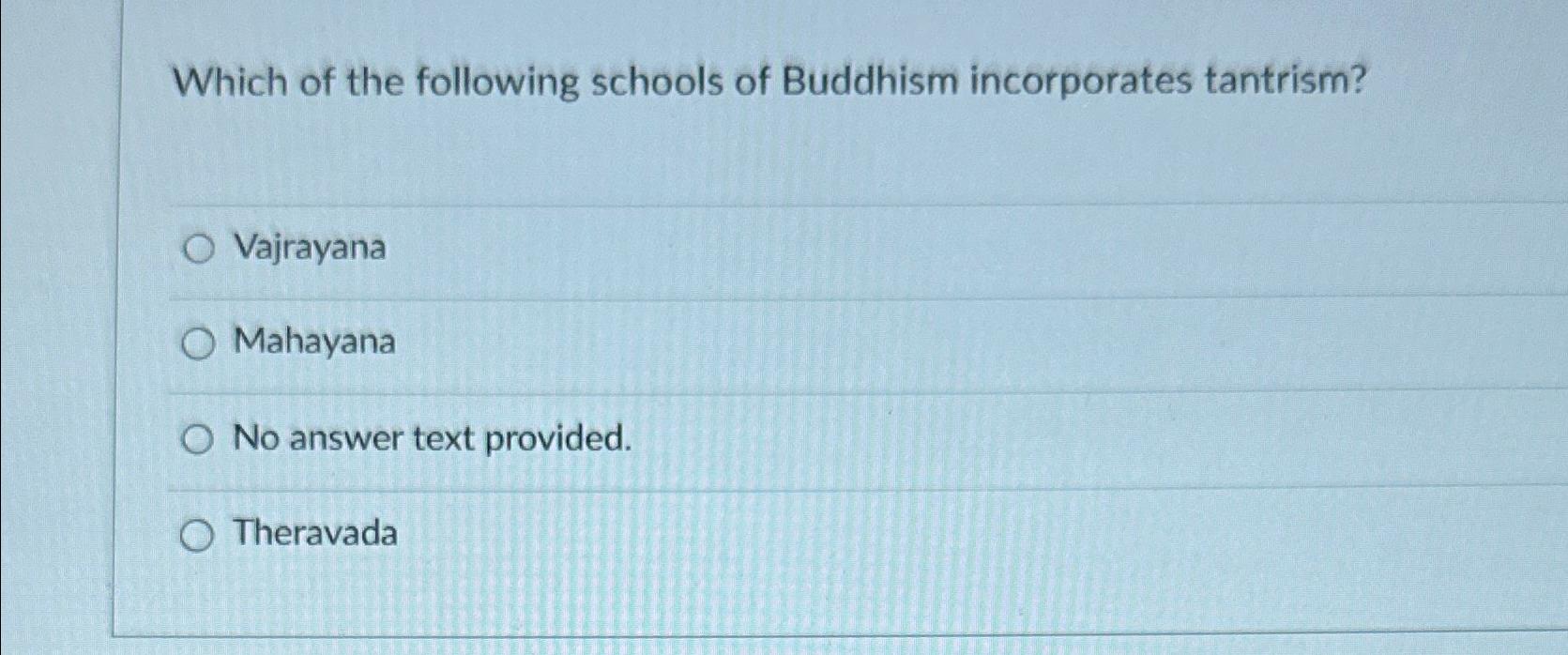 Solved Which of the following schools of Buddhism | Chegg.com