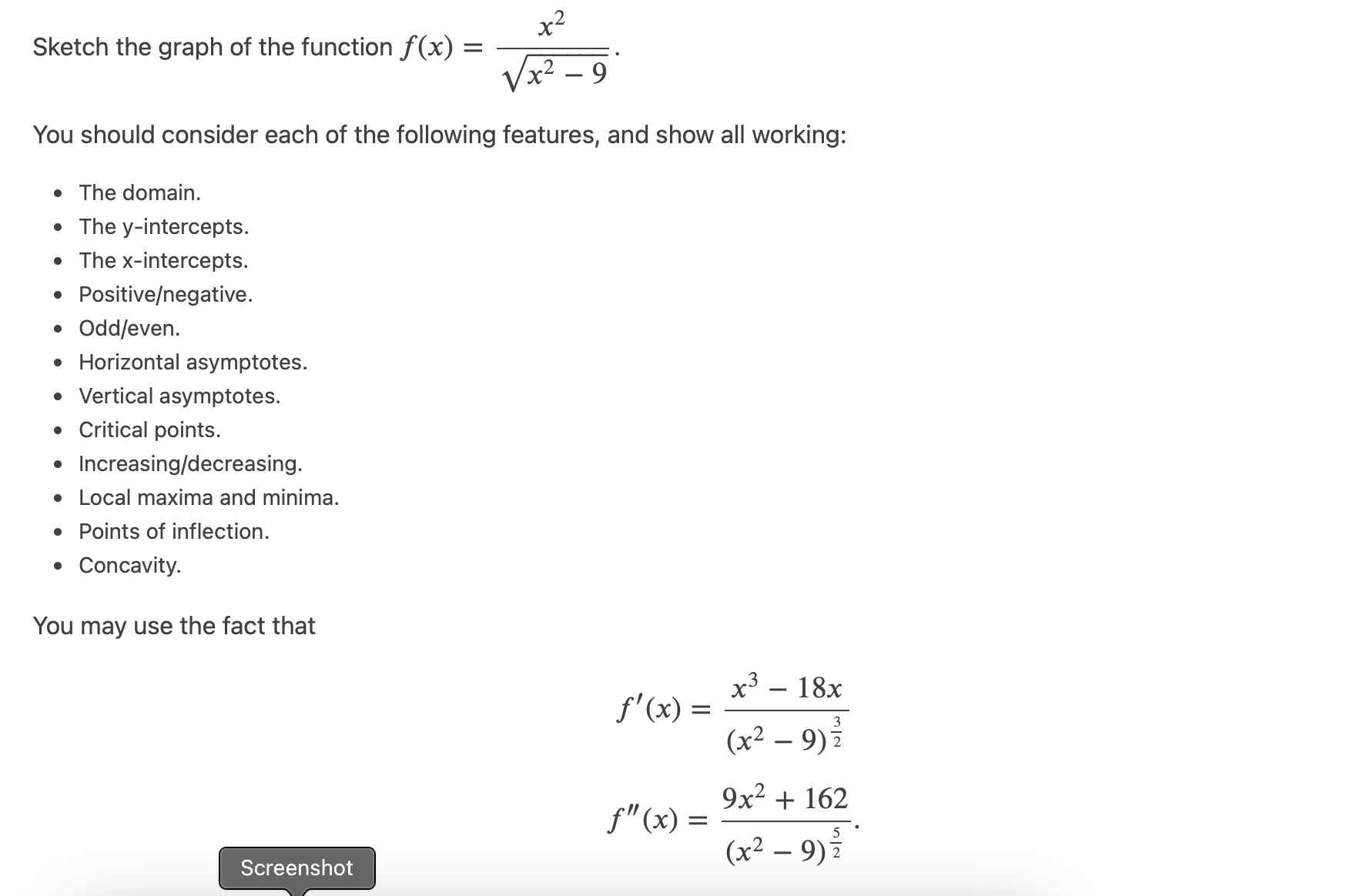 Solved Sketch the graph of the function f(x)=x2x2-92.You | Chegg.com