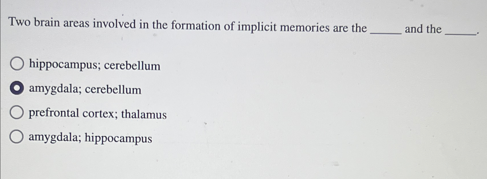 Solved Two brain areas involved in the formation of implicit | Chegg.com