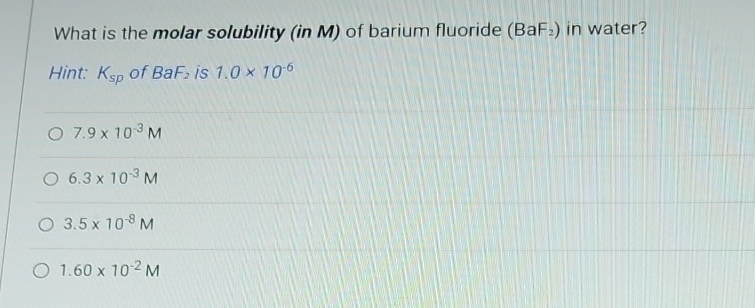 Solved What is the molar solubility (in M ) ﻿of barium | Chegg.com