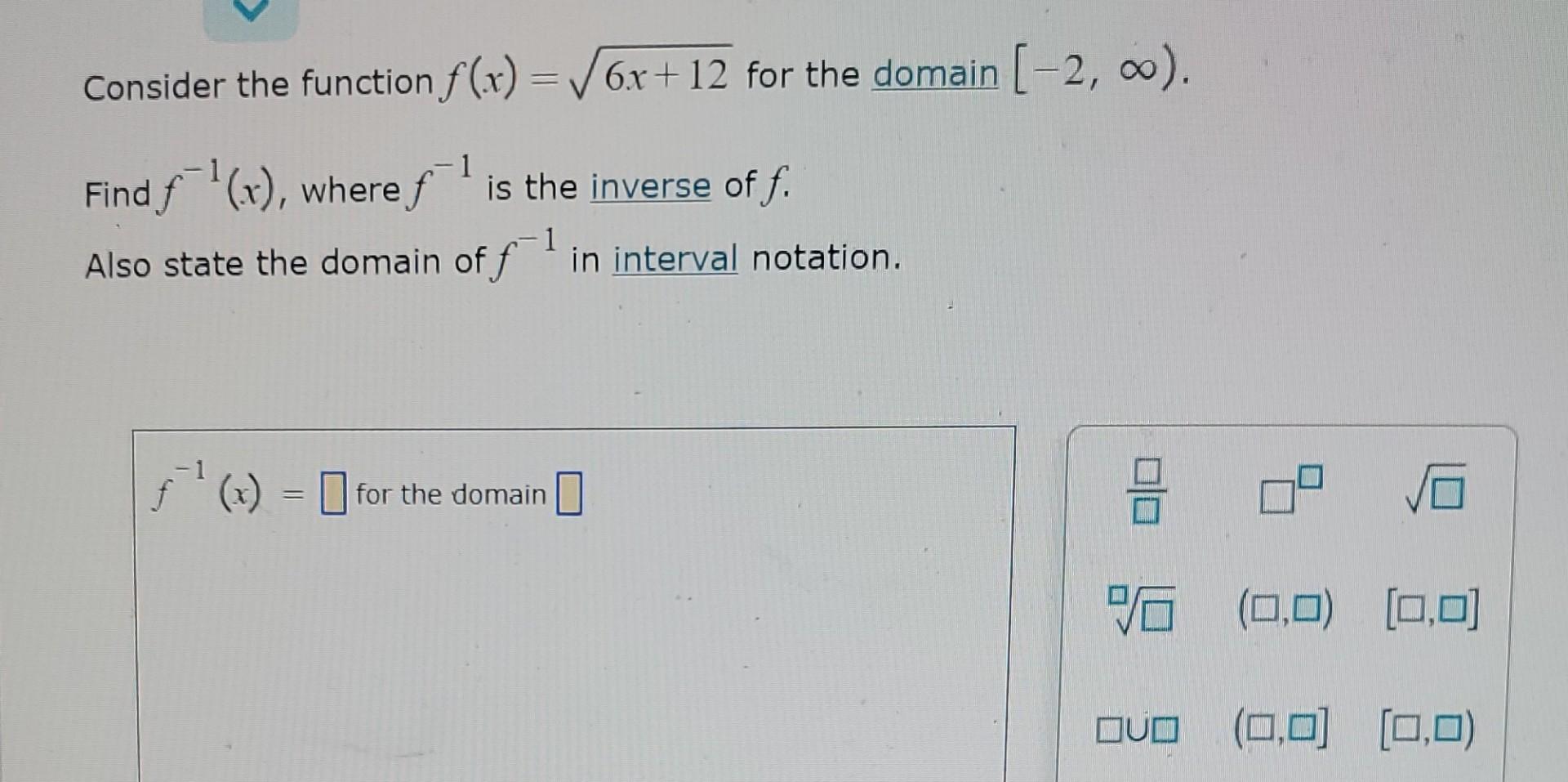 Solved Consider the function f(x)=6x+12 for the domain | Chegg.com