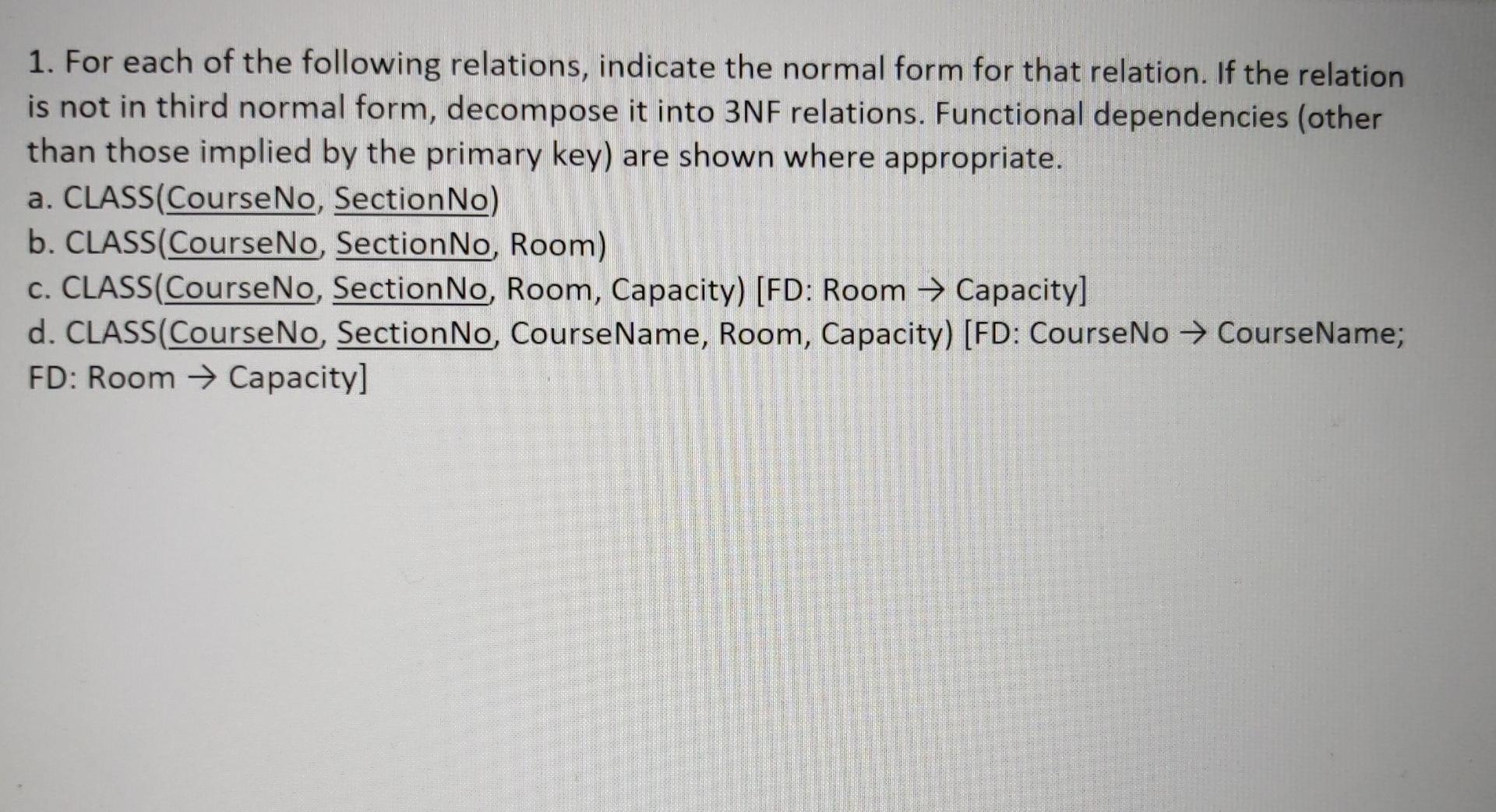 Solved 1. For each of the following relations, indicate the | Chegg.com
