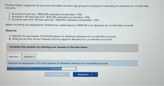 Solved Dhaliwal Digital categorizes its accounts recelvable | Chegg.com