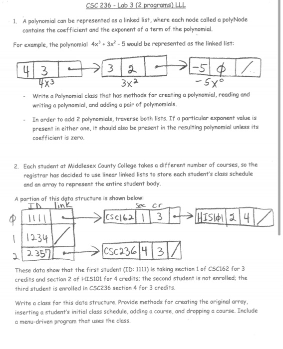 Solved CSC 236 - Lab 3 (2 programs) LLL 1. A polynomial can | Chegg.com