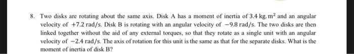 Solved Two disks are rotating about the same axis. Disk A | Chegg.com