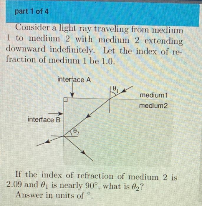 Solved part 1 of 4 Consider a light ray traveling from | Chegg.com