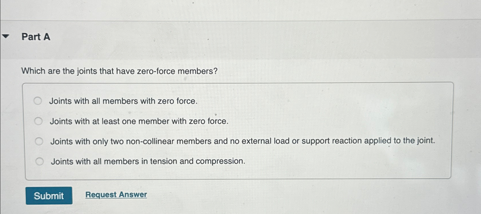 Solved Part AWhich are the joints that have zero-force | Chegg.com