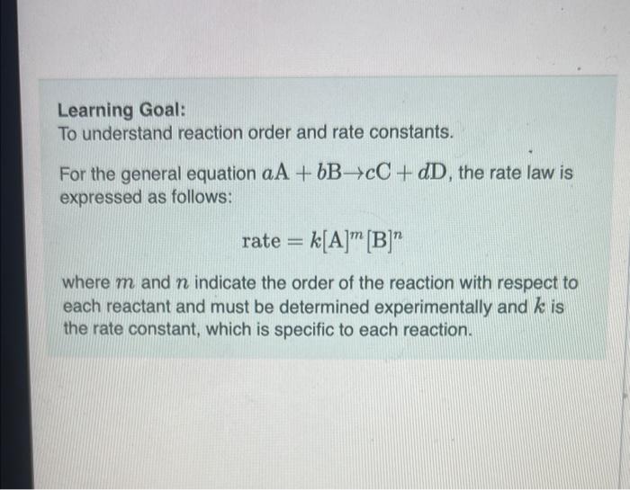 Solved Learning Goal: To understand reaction order and rate | Chegg.com