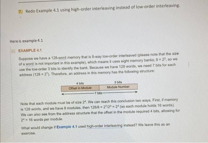 Solved 7. Redo Example 4.1 using high-order interleaving | Chegg.com