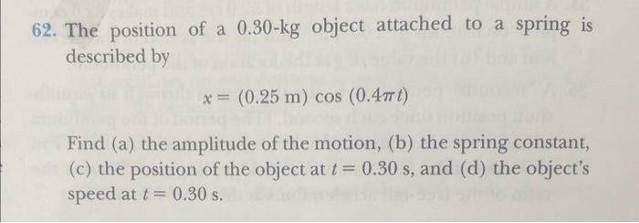 Solved 62 The Position Of A 0 30−kg Object Attached To A