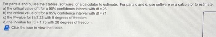 Solved For parts a and b, use the t tables, software, or a | Chegg.com