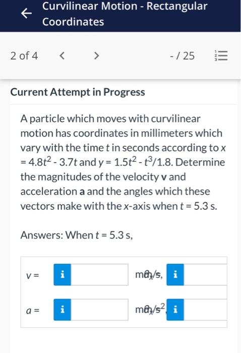 Solved -- k Curvilinear Motion - Rectangular Coordinates 2 | Chegg.com