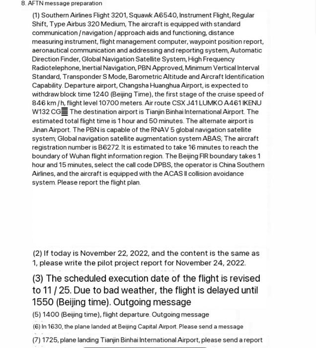 Solved (1) Southern Airlines Flight 3201, Squawk A6540, | Chegg.com