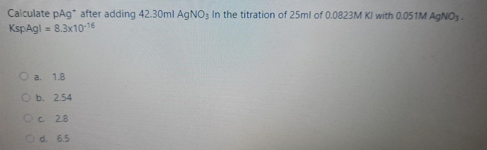 Solved Calculate pAg after adding 42.30ml AgNO3 In the | Chegg.com