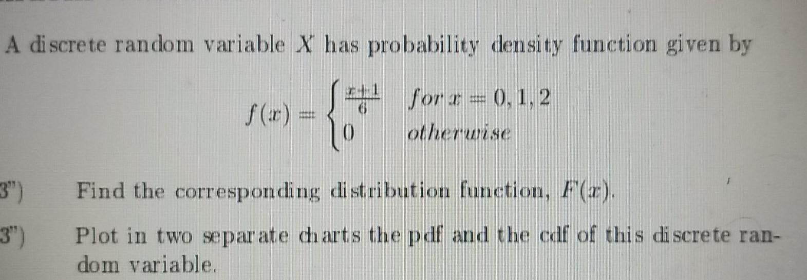 Solved A discrete random variable X has probability density | Chegg.com
