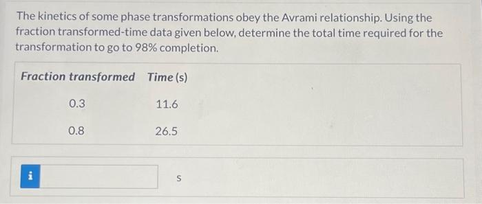 Solved The kinetics of some phase transformations obey the | Chegg.com