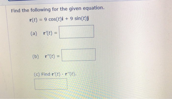 Solved Find the following for the given equation. r(t) = 9 | Chegg.com