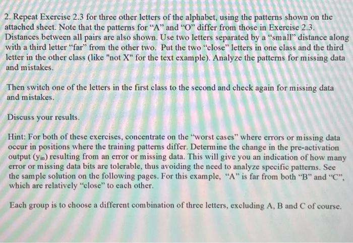 2.3 Consider character recognition using the Hebb | Chegg.com