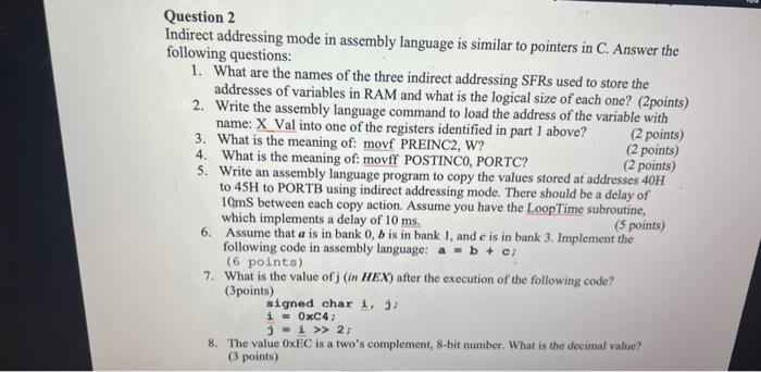 Solved Question 2 Indirect addressing mode in assembly | Chegg.com