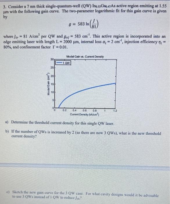 Solved 3. Consider a 7 nm thick single-quantum-well (QW) Ino | Chegg.com