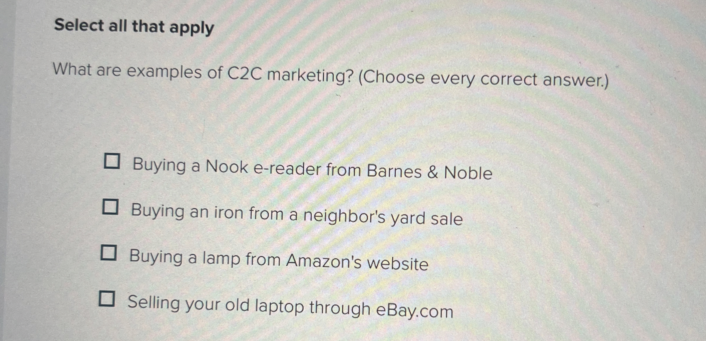 Solved Select all that applyWhat are examples of C2C | Chegg.com