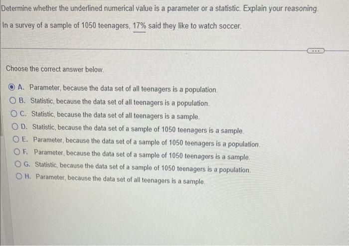 Solved Determine whether the underlined numerical value is a | Chegg.com