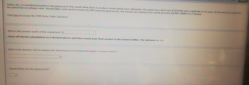 Solved Bailey, Inc., is considering buying a new gang punch | Chegg.com