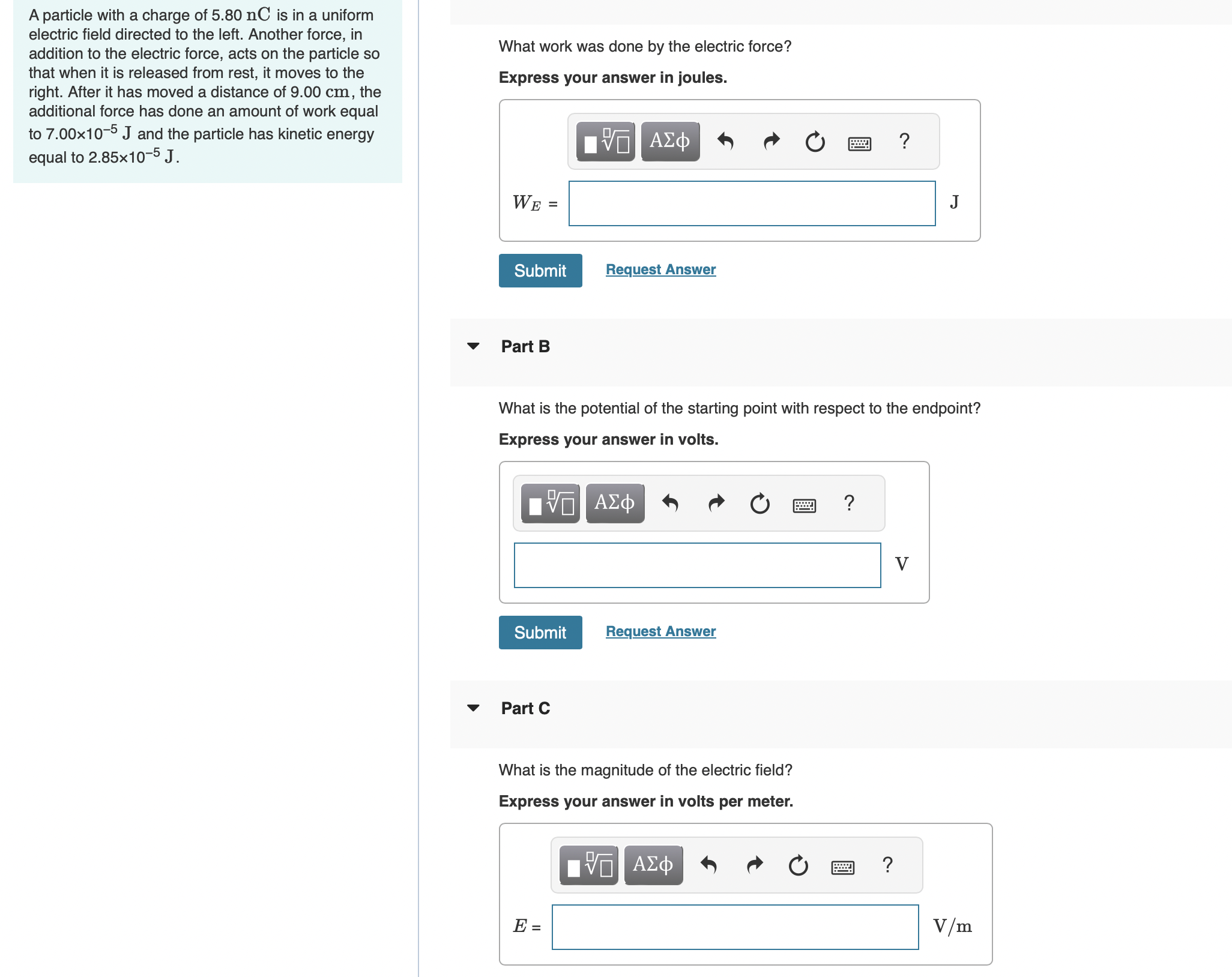 Solved A particle with a charge of 5.80nC ﻿is in a | Chegg.com